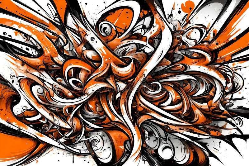 A Dynamic Doodle Art Abstraction in White, Orange, and Black Stock ...