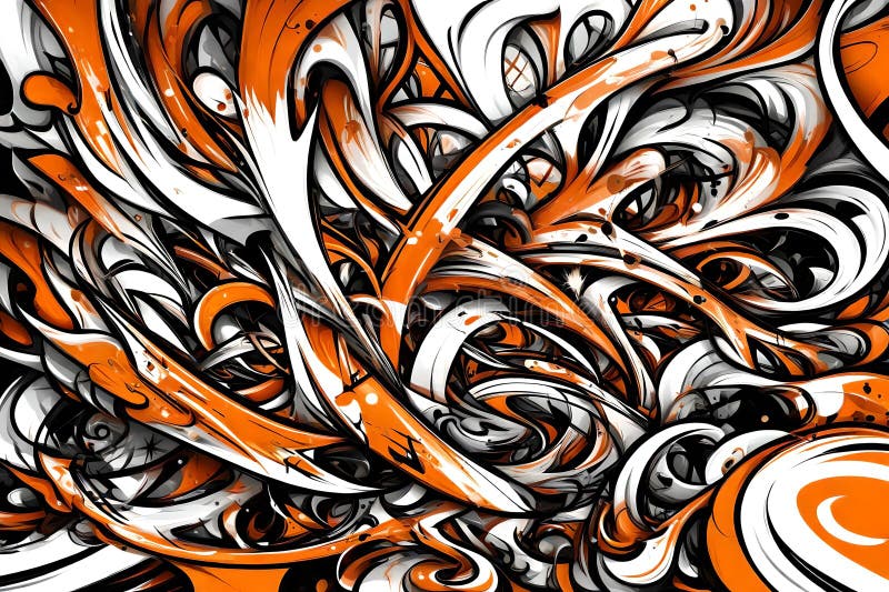 A Dynamic Doodle Art Abstraction in White, Orange, and Black Stock ...