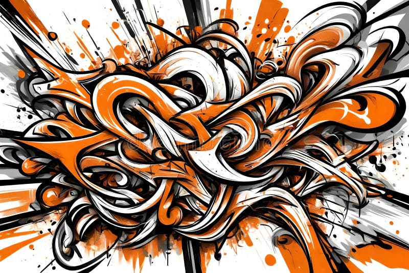 A Dynamic Doodle Art Abstraction in White, Orange, and Black Stock ...