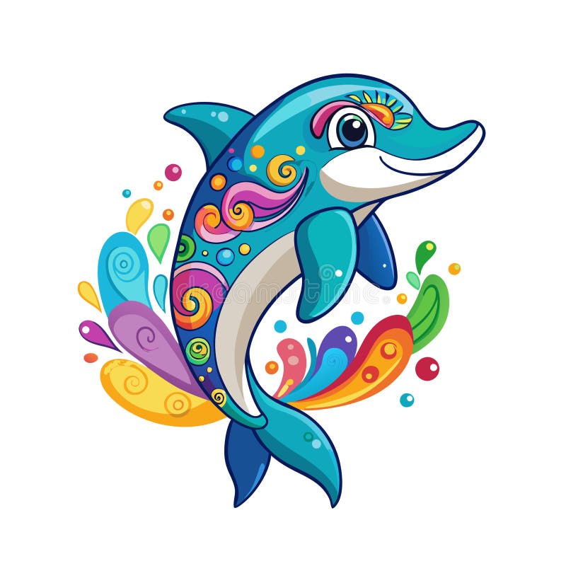 Dynamic Doodle Dolphin Character Artwork Stock Vector - Illustration of ...