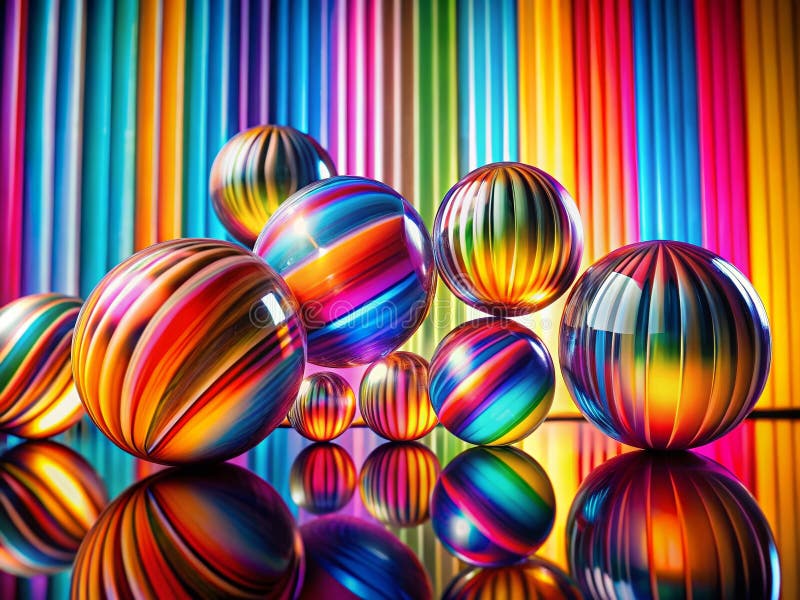 Dynamic Double Exposure Art Colorful Striped Background with 3D Spheres ...