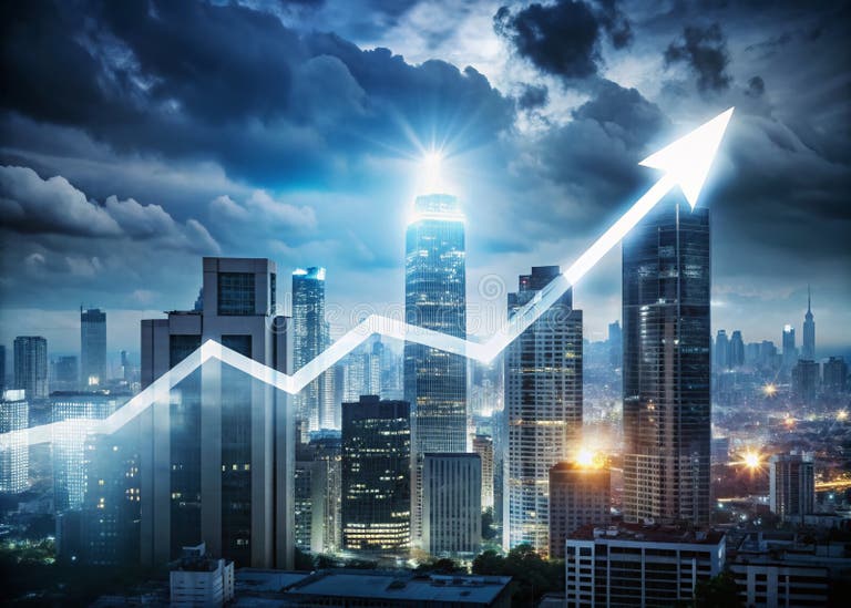 Dynamic Double Exposure Chart Illustrates Business Growth and Financial ...