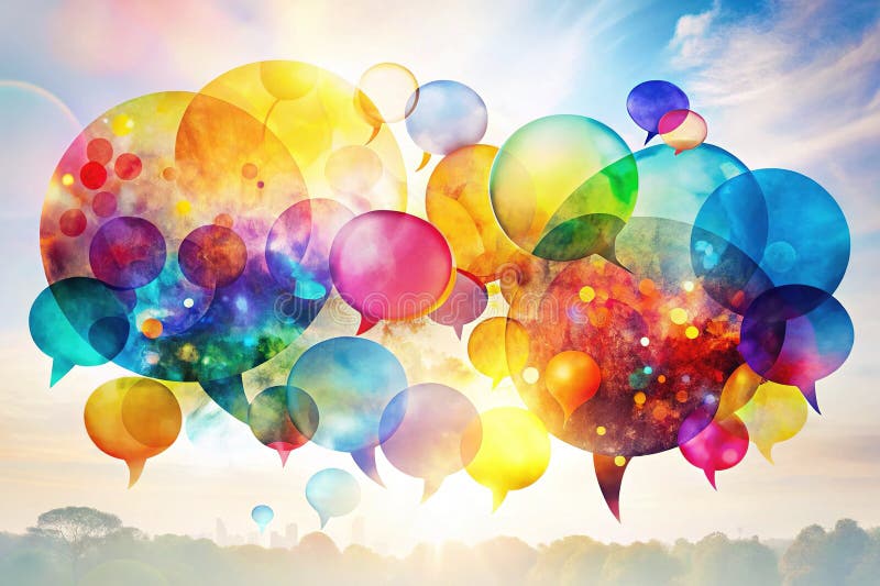 Dynamic Double Exposure Colorful Speech Bubbles on a Soft White ...