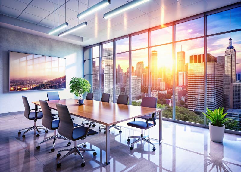 Dynamic Double Exposure Negotiation Room a Modern 3D Render of a ...