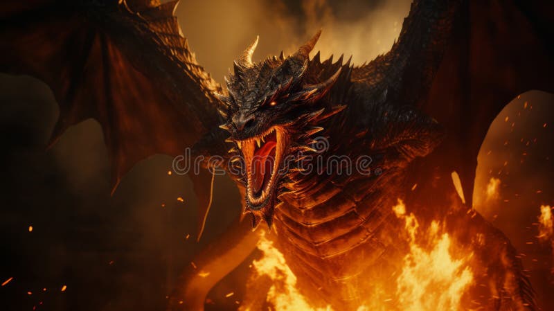 Dynamic Dragon in Cinematic Fire: Unreal Engine 5 Artwork Stock ...