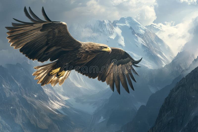 A Dynamic and Dramatic Illustration of a Majestic Eagle Soaring through the Sky, Its Wings Fully ...