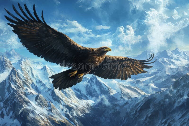 A Dynamic and Dramatic Illustration of a Majestic Eagle Soaring through the Sky, Its Wings Fully ...