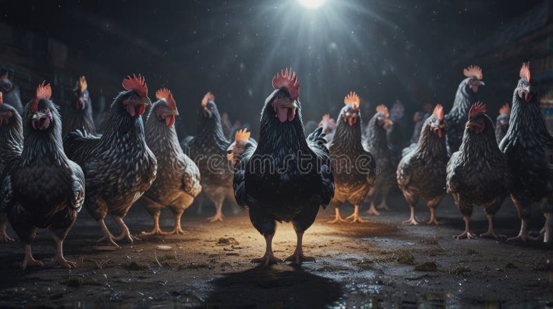 Dramatic Chicken Flock at Night Stock Illustration - Illustration of ...