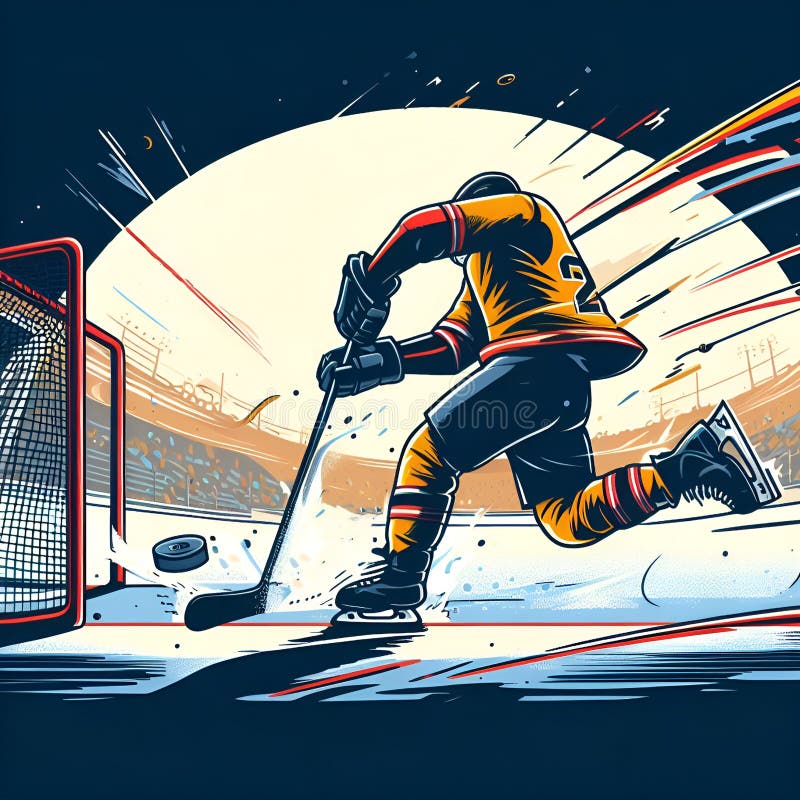 Dynamic Drawing of a Hockey Team Forward Making an Effective Shot into ...