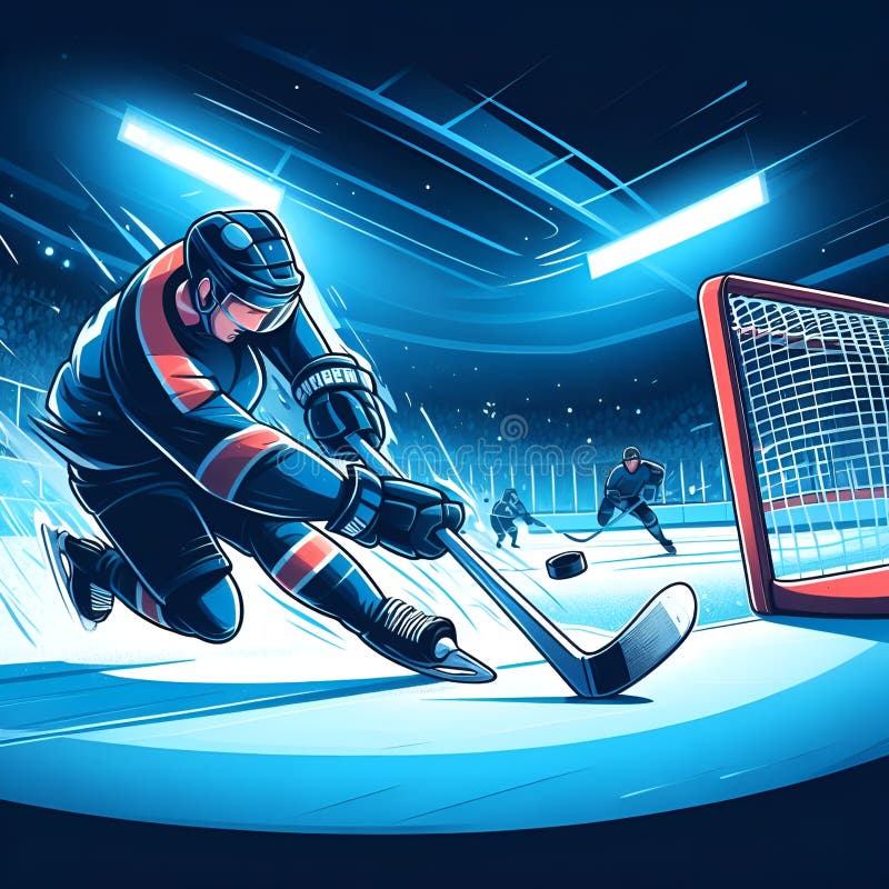 Dynamic Drawing of a Hockey Team Forward Making an Effective Shot into ...