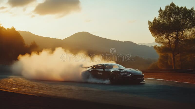 Dynamic Drift: Sports Car in Motion at Mountain Track. Stock ...