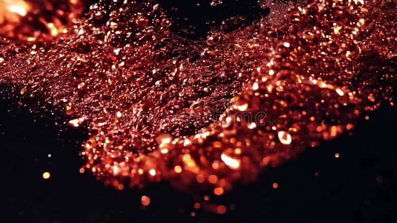 Dynamic Drops of Red Glitter in Black Oil or Ink Diffusing through ...