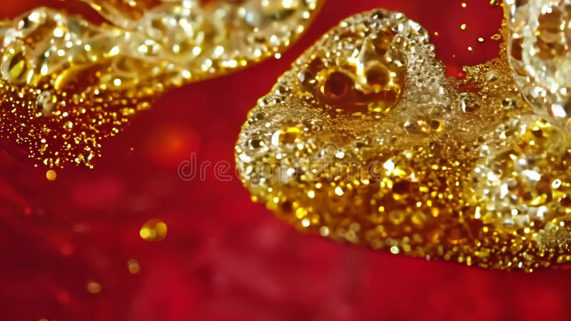 Dynamic Drops of Yellow Glitter in Red Oil or Ink Diffusing through ...