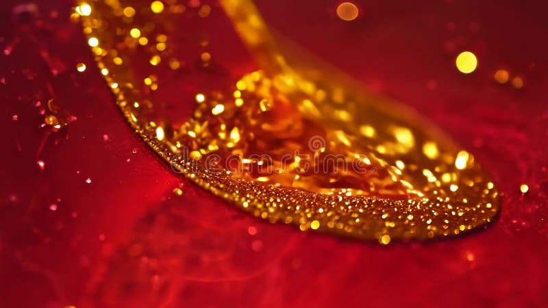 Dynamic Drops of Yellow Glitter in Red Oil or Ink Diffusing through ...
