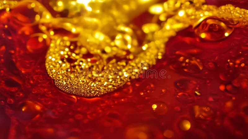 Dynamic Drops of Yellow Glitter in Red Oil or Ink Diffusing through ...