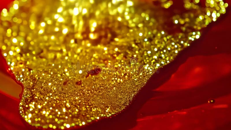 Dynamic Drops of Yellow Glitter in Red Oil or Ink Diffusing through ...