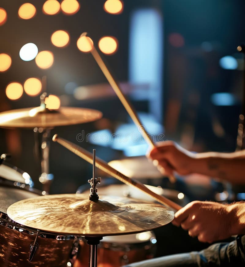 Dynamic Drumming Performance with Vibrant Stage Lights and Blurred ...