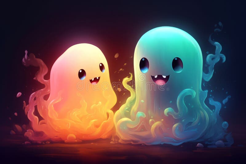 Dynamic Duo of Glowing Ghosts Stock Image - Image of colorful, cartoon ...