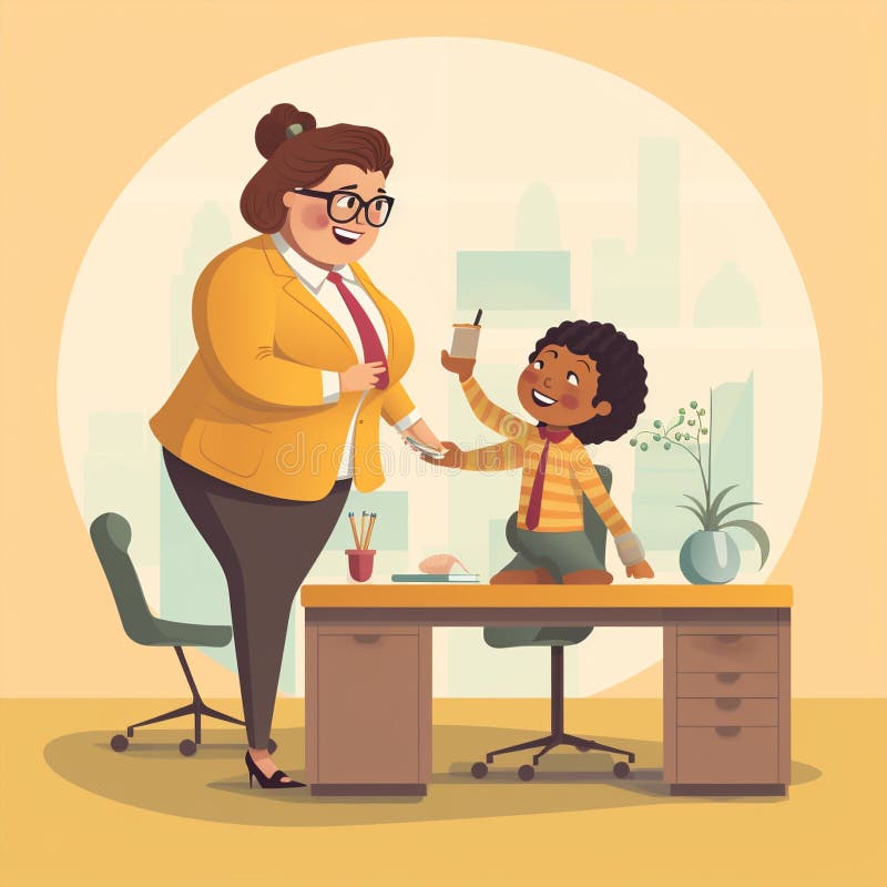 Dynamic Duo: Plus-Size Manager and Tiny Assistant in a Cartoon Art ...