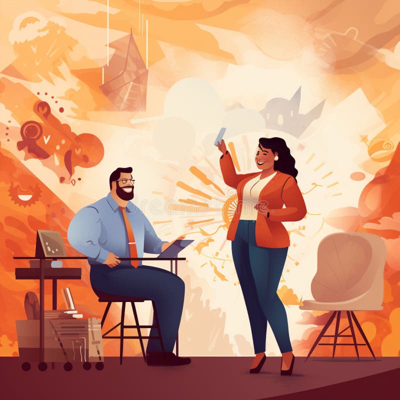 Dynamic Duo: Plus-Size Manager and Tiny Assistant in a Cartoon Art ...