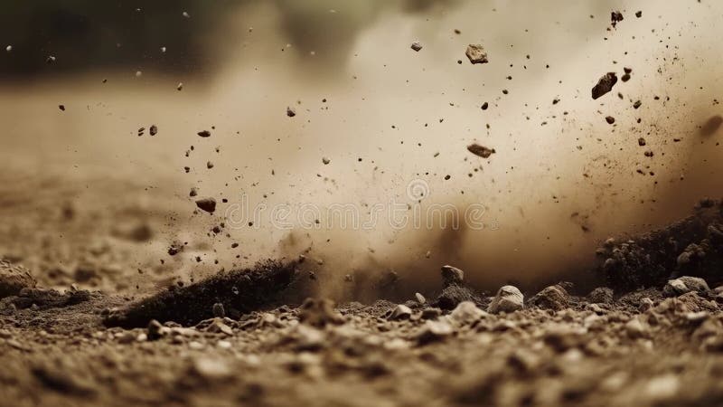 Dynamic Dust Clouds and Rocks on Rough Ground Surface Stock Video ...