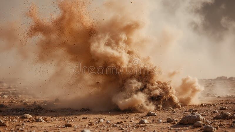 Dynamic Dusty Scene with Rugged Dirt-covered Terrain Stock Photo ...