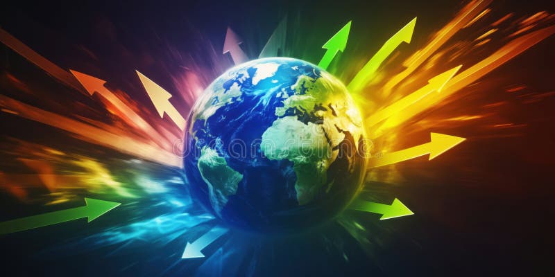 Dynamic Earth with Colorful Arrows Representing Growth and Progress ...