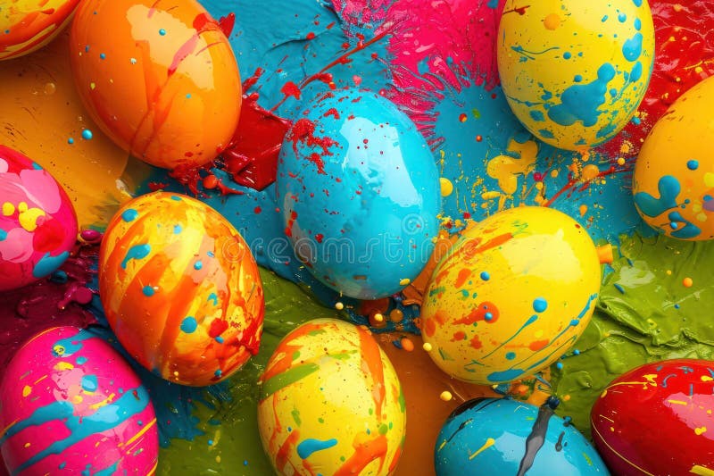 Dynamic Easter Eggs with Vibrant Paint Splatter Texture. Stock ...