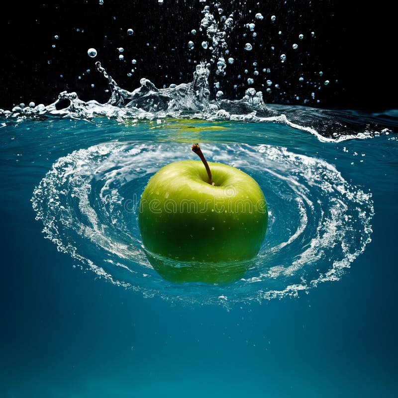 Splash Water Apple Surrounded by a Swirling Vortex of Water Creating a ...