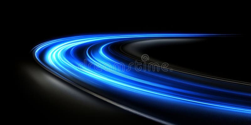 Dynamic Electric Blue Light Trails in a Blurred Motion, Forming a Curve ...