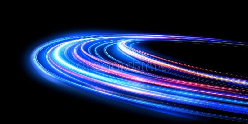Dynamic Electric Blue Light Trails on a Curved Road, Abstract Vector ...