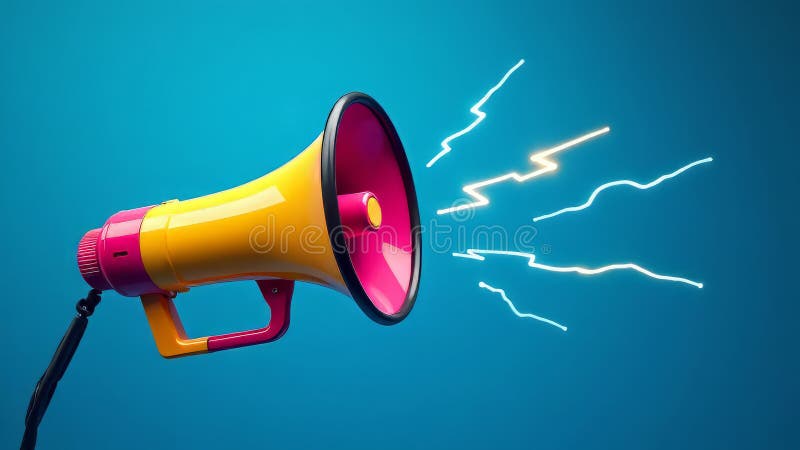 Dynamic Electric Megaphone Graphic Design with Bold Blue Lightning ...