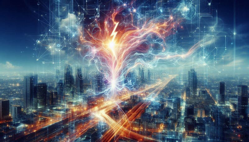 Dynamic Electrical Systems in Urban Backgrounds Stock Illustration ...