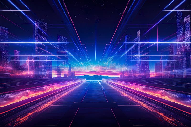 Dynamic and Electrifying Scene Futuristic in a Neon Color Palette Stock ...