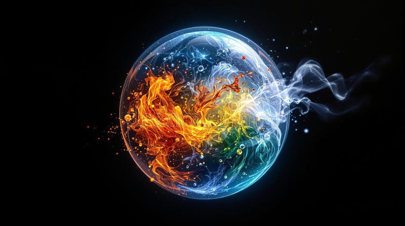Dynamic Elemental Sphere with Fire and Ice Fusion Stock Photo - Image ...