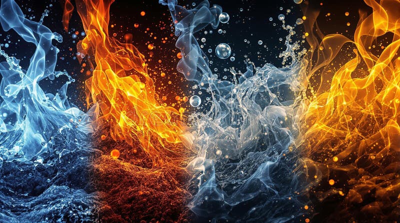 Dynamic Elements Collide: Water, Fire, Bubbles, and Smoke in Motion ...