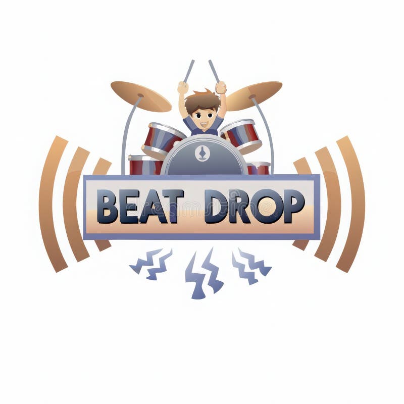 Beat Drop Emblem with Drummer and Sound Waves Stock Illustration ...