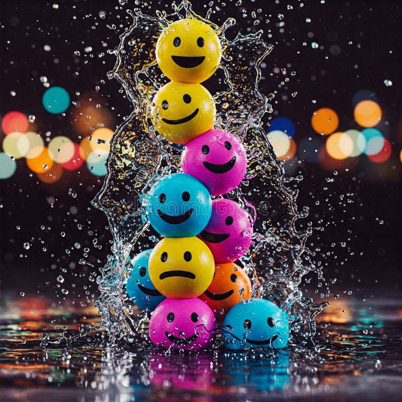 Dynamic Emoji Cascade with Water Effects Stock Illustration ...