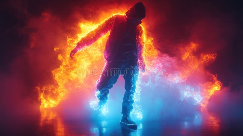 Dynamic Energy of Dance with Flames and Light Stock Illustration ...