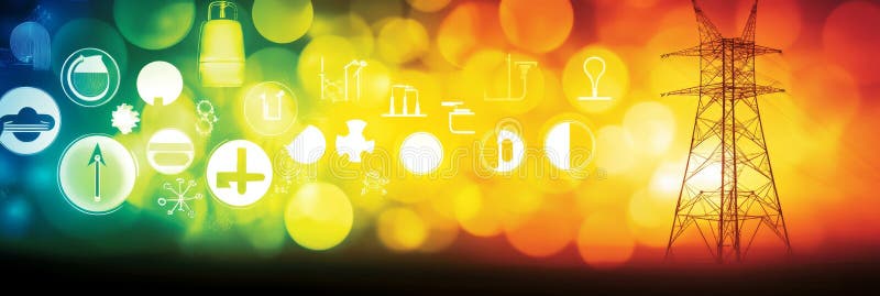 Dynamic Energy and Utility Icons on Vibrant Abstract Background, Power ...