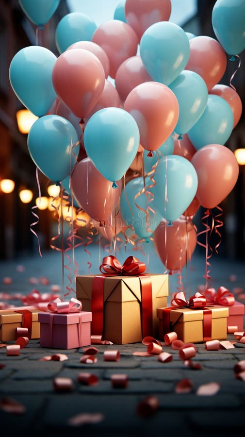 Dynamic Ensemble Flying Balloons and Gift Box Create an Artistic ...