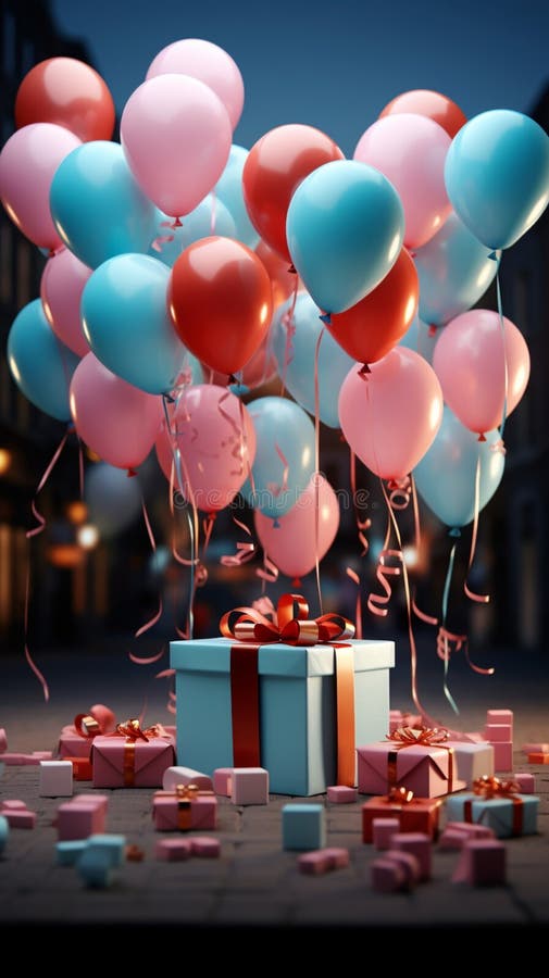 Dynamic Ensemble Flying Balloons and Gift Box Create an Artistic ...