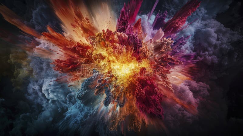 Dynamic Eruption of Vibrant Colors Abstract Art Simulating a Volcanic ...