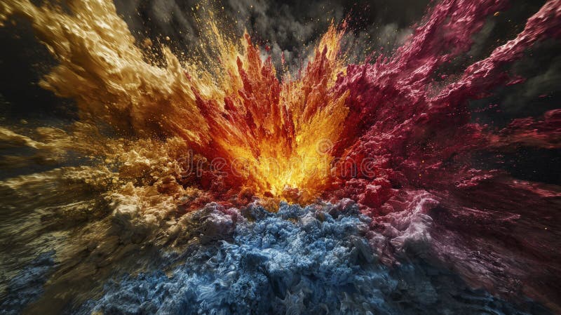Dynamic Eruption of Vibrant Colors Simulating a Volcano Abstract Art ...