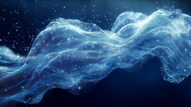 Dynamic Ethereal Waves with Shimmering Blue Particles Stock Image ...
