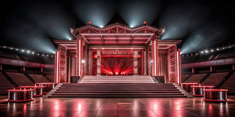 Dynamic Event Stage Design a Striking Red Structure with MultiLayered ...