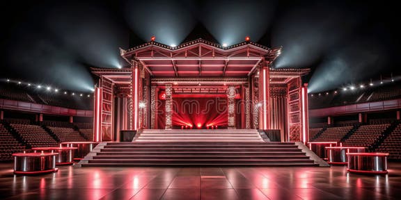 Dynamic Event Stage Design a Striking Red Structure with MultiLayered Steps for a Captivating ...