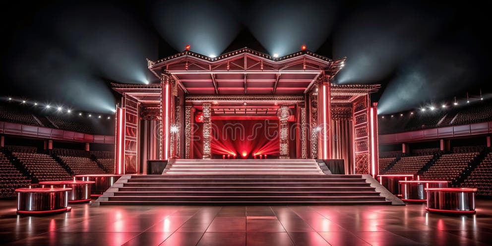 Dynamic Event Stage Design a Striking Red Structure with MultiLayered Steps for a Captivating ...