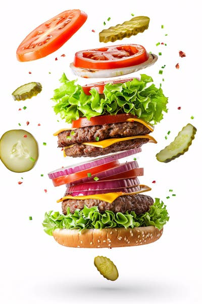 Exploded View of Burger Components Stock Image - Image of ketchup ...