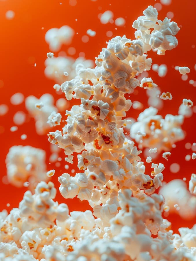 Dynamic Exploding Popcorn Kernels Against a Vivid Orange Background ...